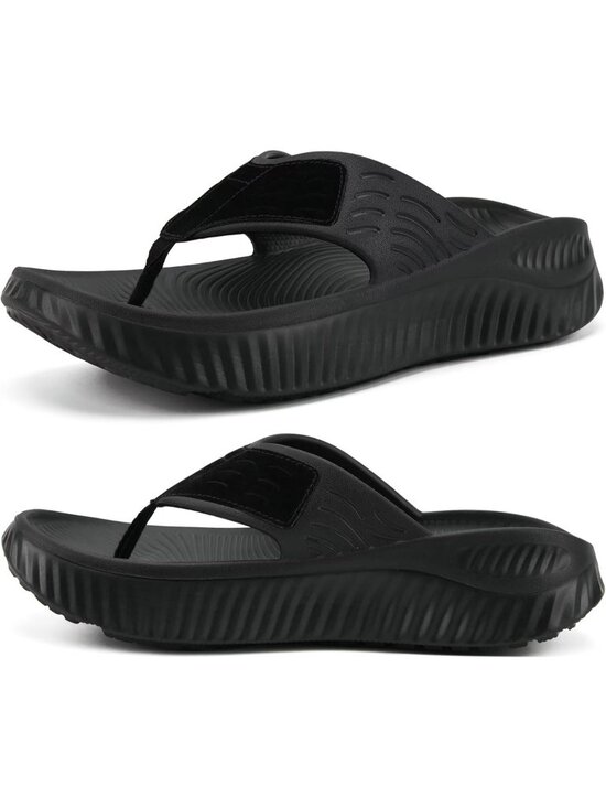 Shoes | Womens Dark Black Flip Flops With Comfortable Plantar Fasciitis ...
